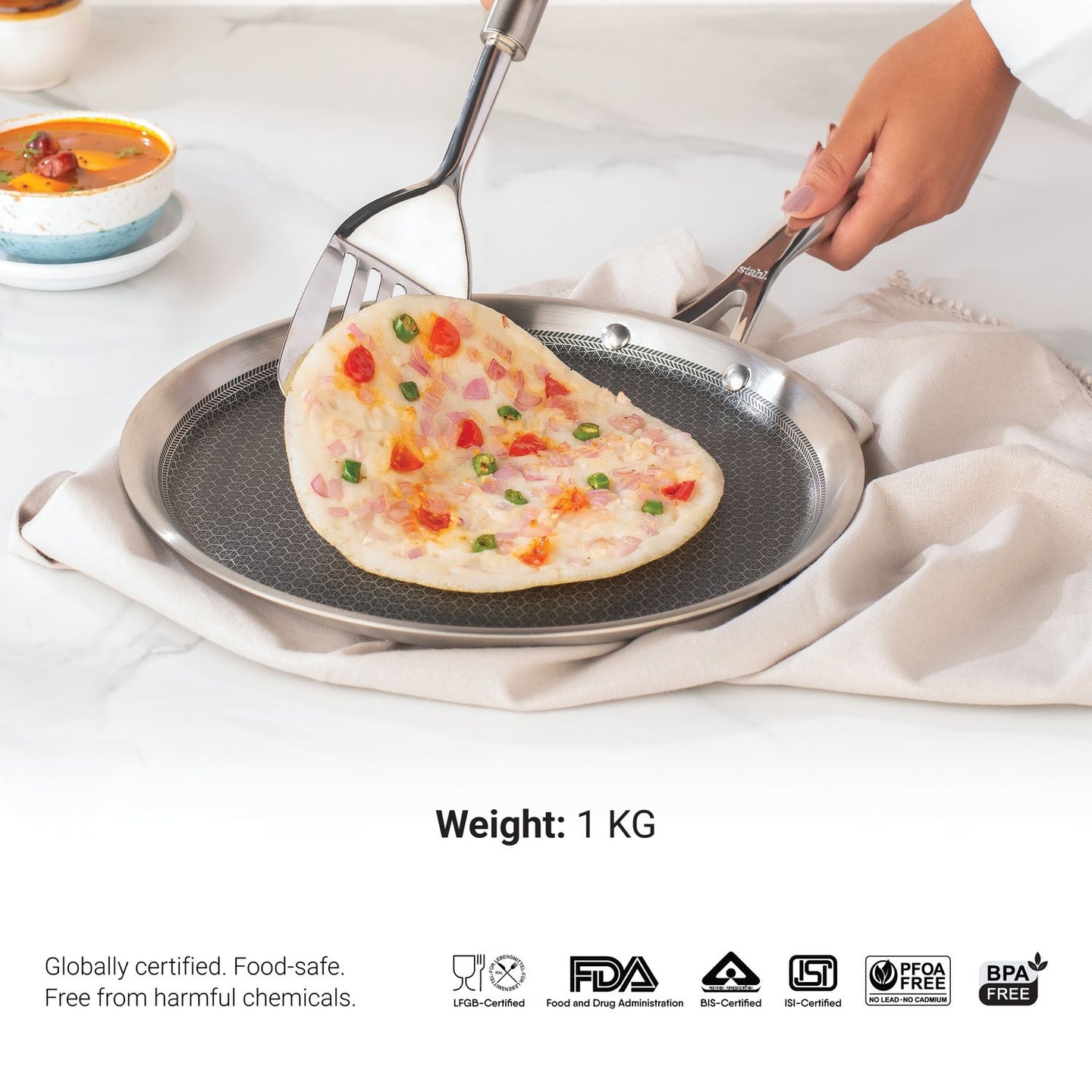 Stahl Artisan Hybrid Combo – Dosa Tawa 28cm + Fry Pan 24cm + Glass Lid ...