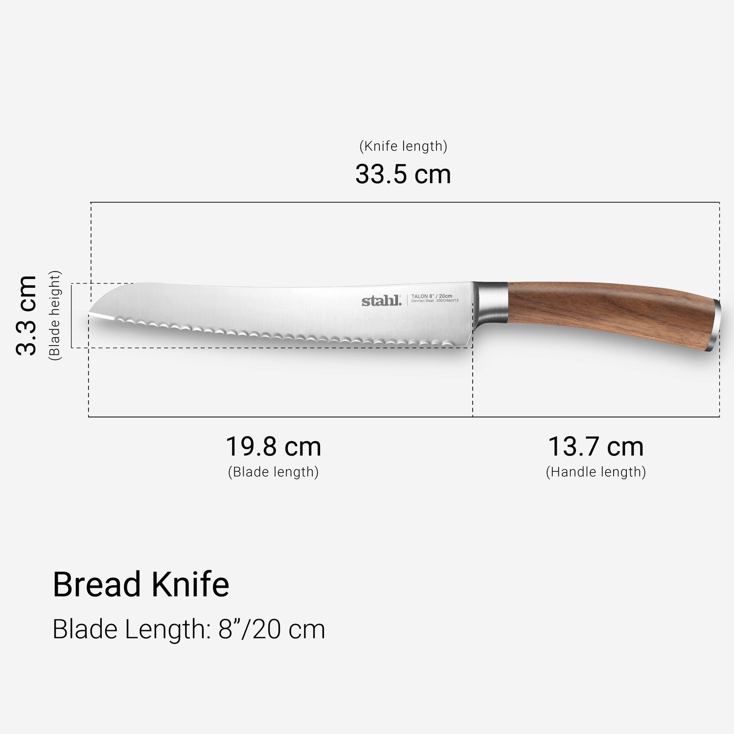 Serrated Kitchen Bread Knife – Talon Series German Steel – Stahl Kitchens