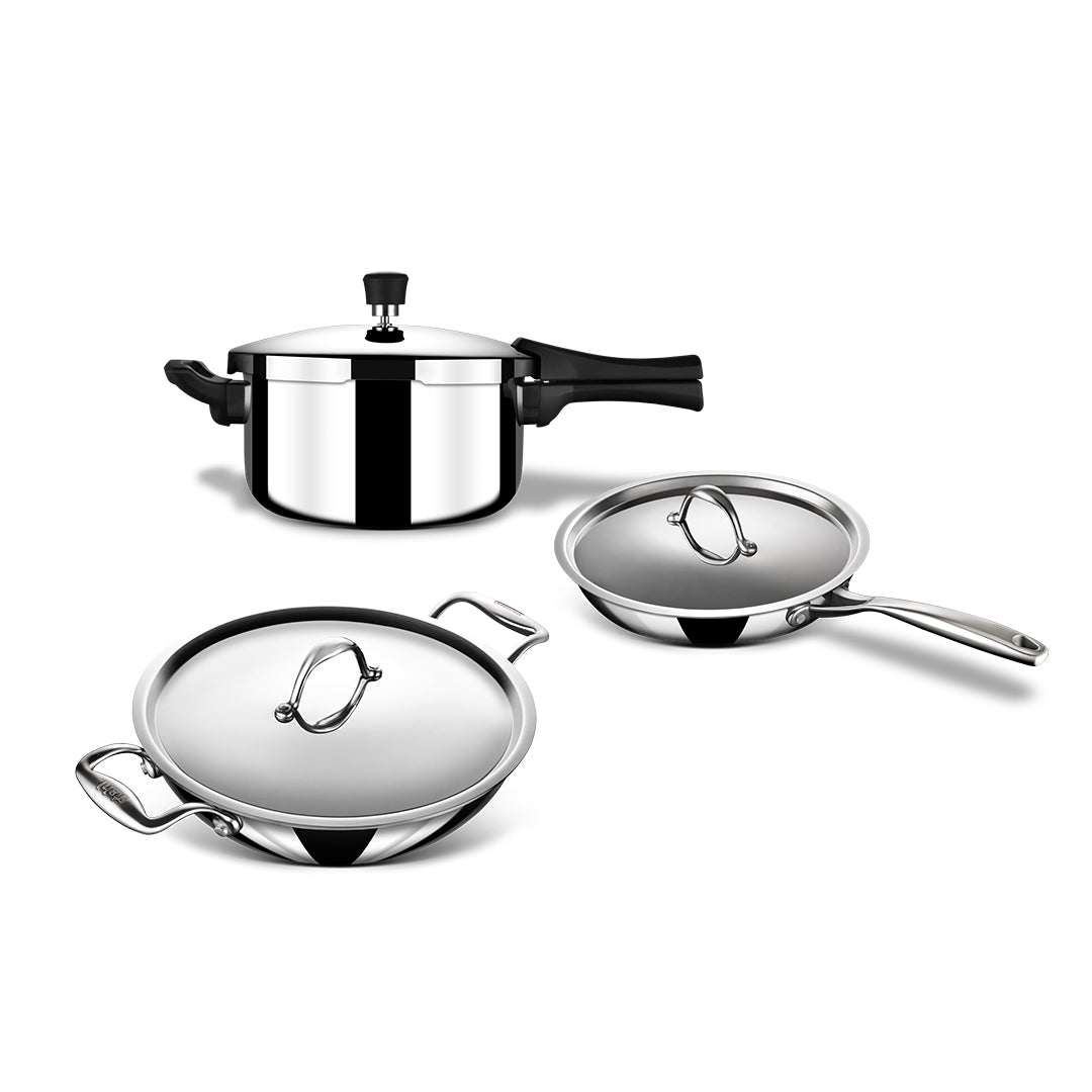 Buy Stahl Artisan Combo Pack Online – Saucepan, Kadhai & Cooker ...